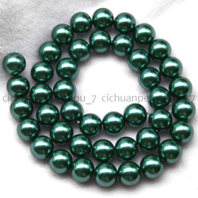 8mm Ink Green South Sea Shell Pearl Round Loose Beads 15'' | eBay
