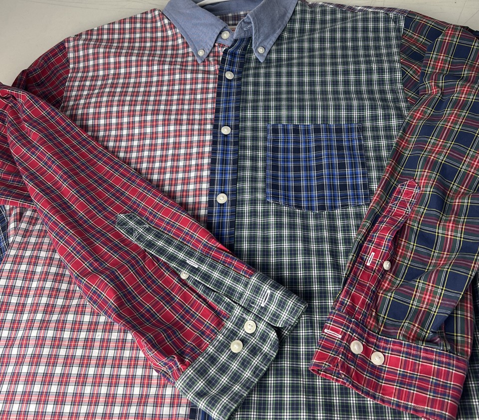 Brooks Brothers Red Fleece Dress Shirt Plaid Check Multi Color Block XL ...