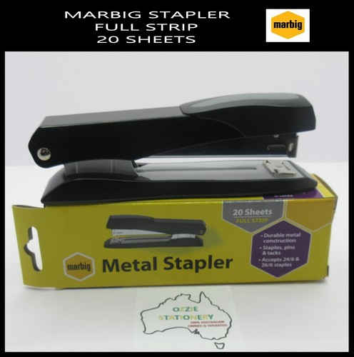 Marbig Metal Black/Silver Full Strip Stapler 20 Sheets 90110 Metal ...