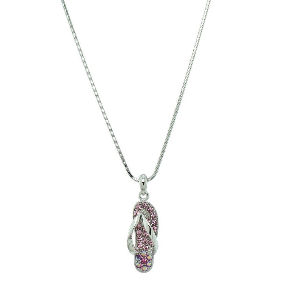 Flip Flop Sandal Pendant Necklace With SWAROVSKI CRYSTAL Pink 18" Chain ...