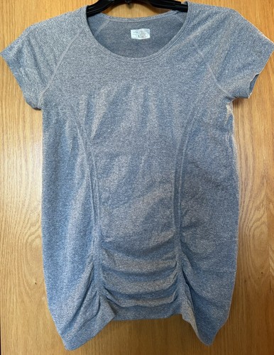 Athleta Grey Heathered Fast Track Ruched Short Sleeve Tee Shirt Size L ...