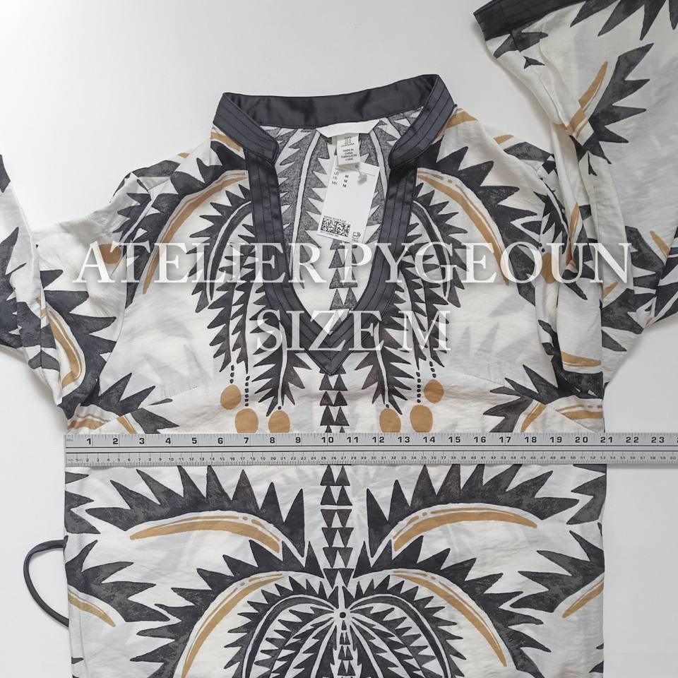 NWT H&M Tie-belt Tunic Dress White/palm trees 1289486001 Sizes S, M, L ...