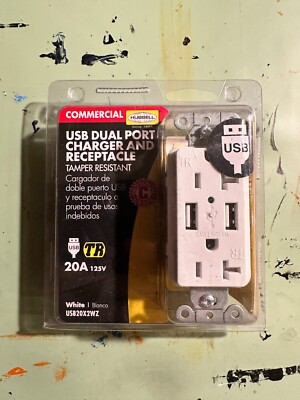 Commercial Hubble Usb Dual Port Charger And Receptacle White 20A 125V-# ...