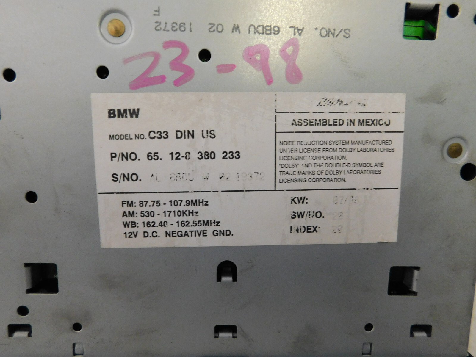 BMW C33 BUSINESS RADIO STEREO E36 323 328 E30 E31 E32 E34 540 840 M3 Z3 ...