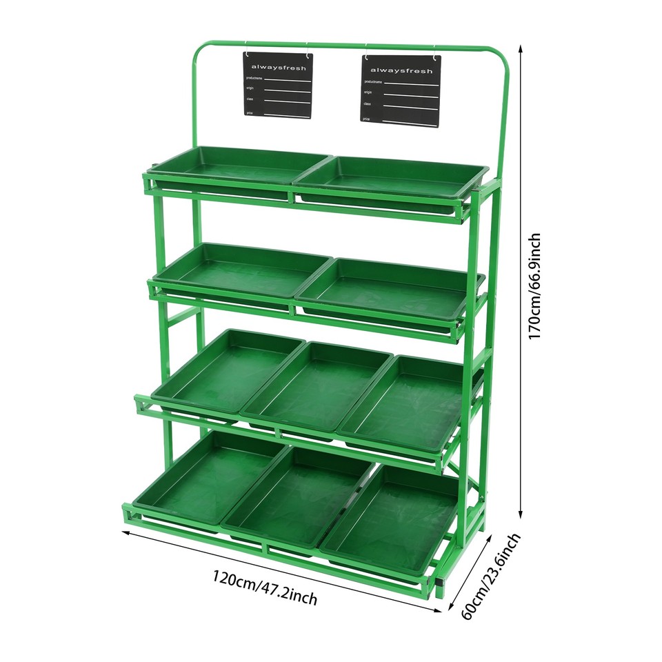 4-Tier Market Retail Display Rack Merchandise Shelf Fruit Vegetable w ...