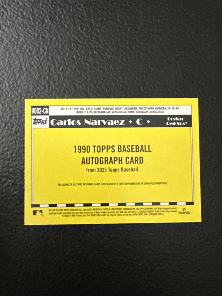 Carlos Narvaez 2025 Topps ‘90 Topps 35th Anniv Rookie RC Auto Boston ...