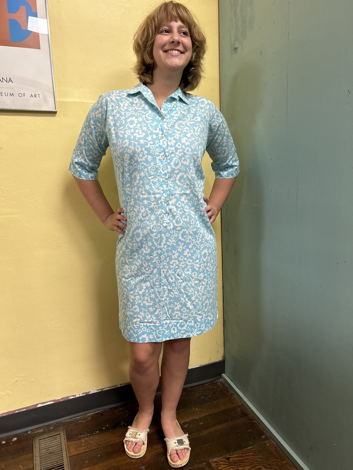 Vintage 70’s Lady Bayard Turquoise & White Floral Pri… - Gem