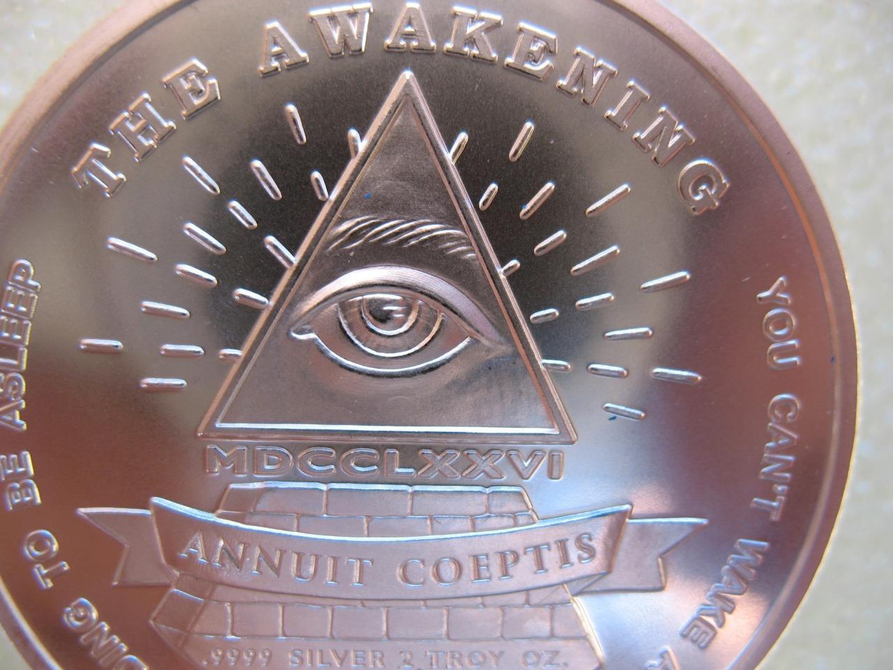 2 TROY OZ..9999 PURE SILVER MASONIC ALL SEEING EYE COIN AWAKENING ...