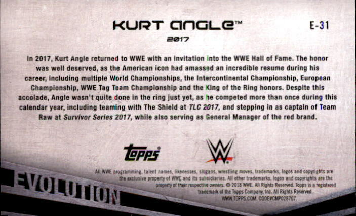 Kurt Angle 2018 Topps WWE Evolution Card #E-31 | eBay