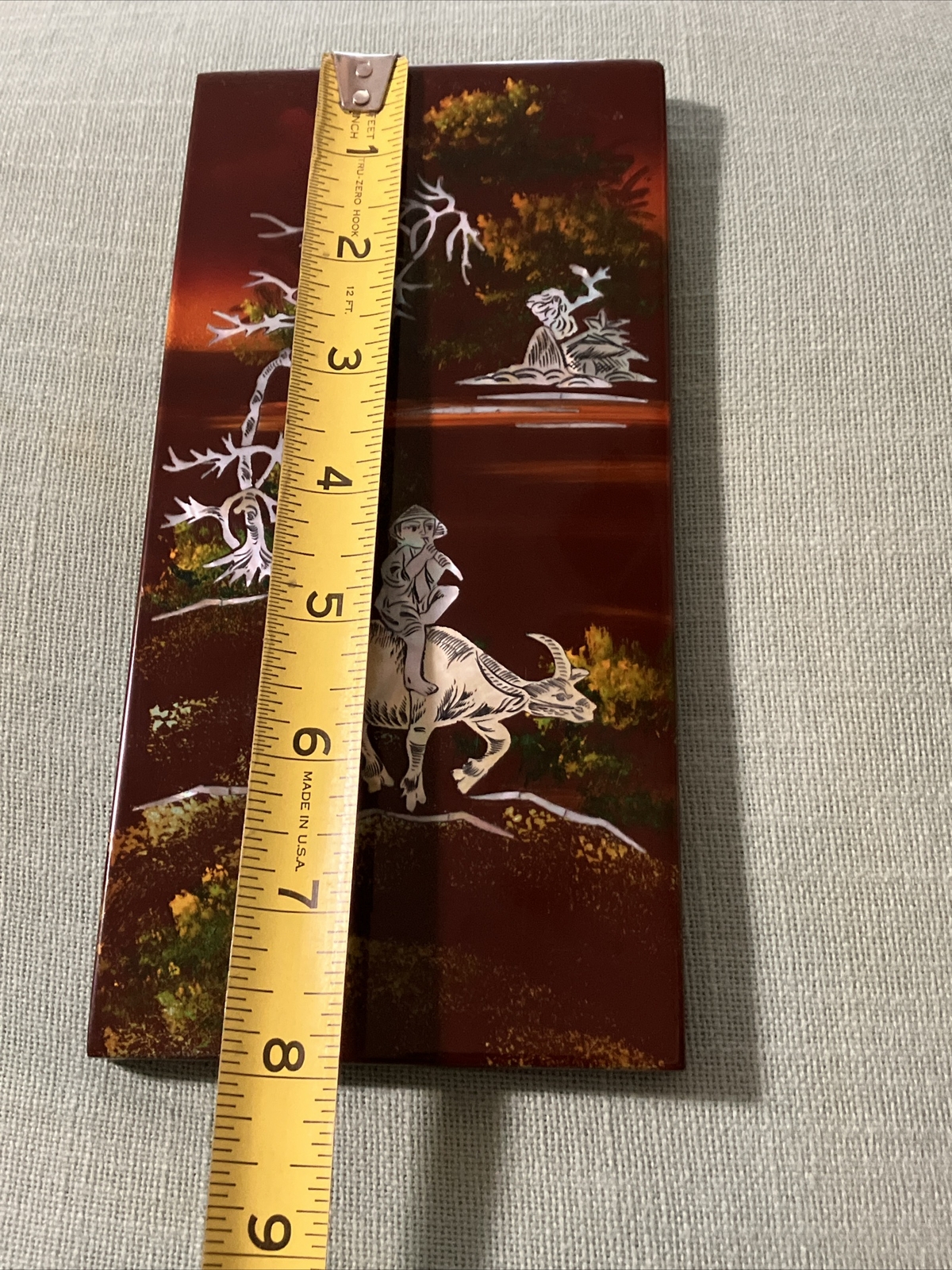 Vintage Oriental Mother Of Pearl/Abalone Inset In Wall Plaque of Red ...