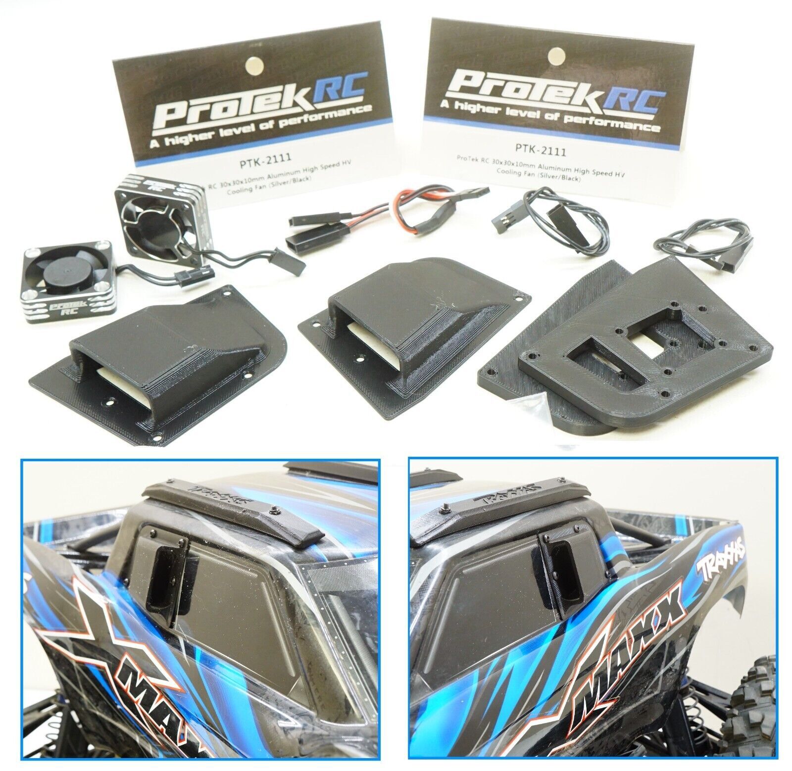 Functional Side Window Air Intake Scoops Dual Fan Upgrade For Traxxas X ...
