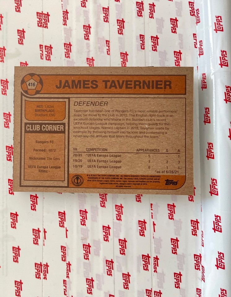 TOPPS UCL SOCCER UEFA LIVING SET CARD RANGERS FC JAMES TAVERNIER #416 ...