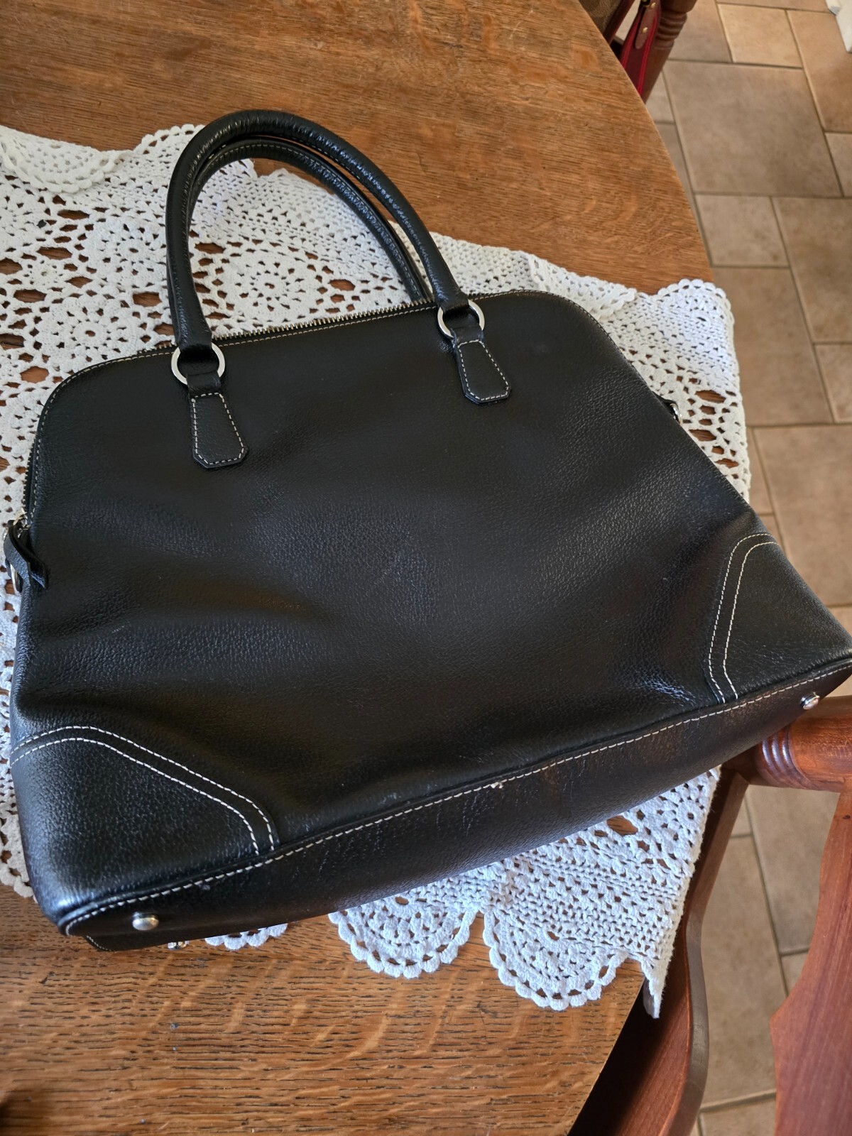 Black Leather Anne Tyler Purse/ Hand Bag Bowler Bag Leather Handles ...