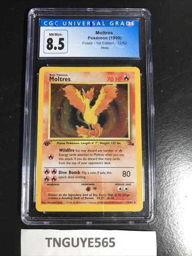 1999 Pokemon 1st Edition Moltres 12/62 Fossil Holo CGC 8.5 Near Mint ...