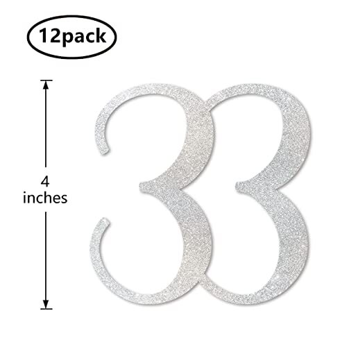 Silver Glitter 33rd Birthday Centerpiece Sticks 12-Pack Number 33 Table ...