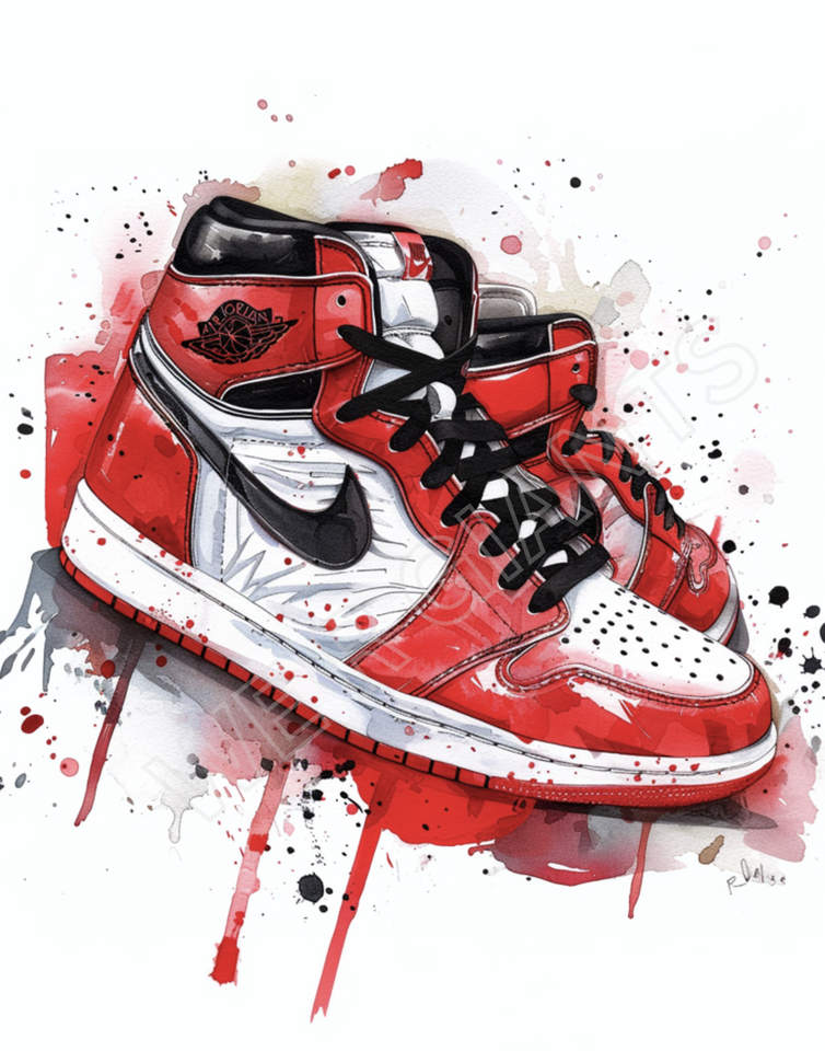 Air Jordan Nike Shoe Art Print 11 x14- Nike, Shoes, Red, Wall Art ...