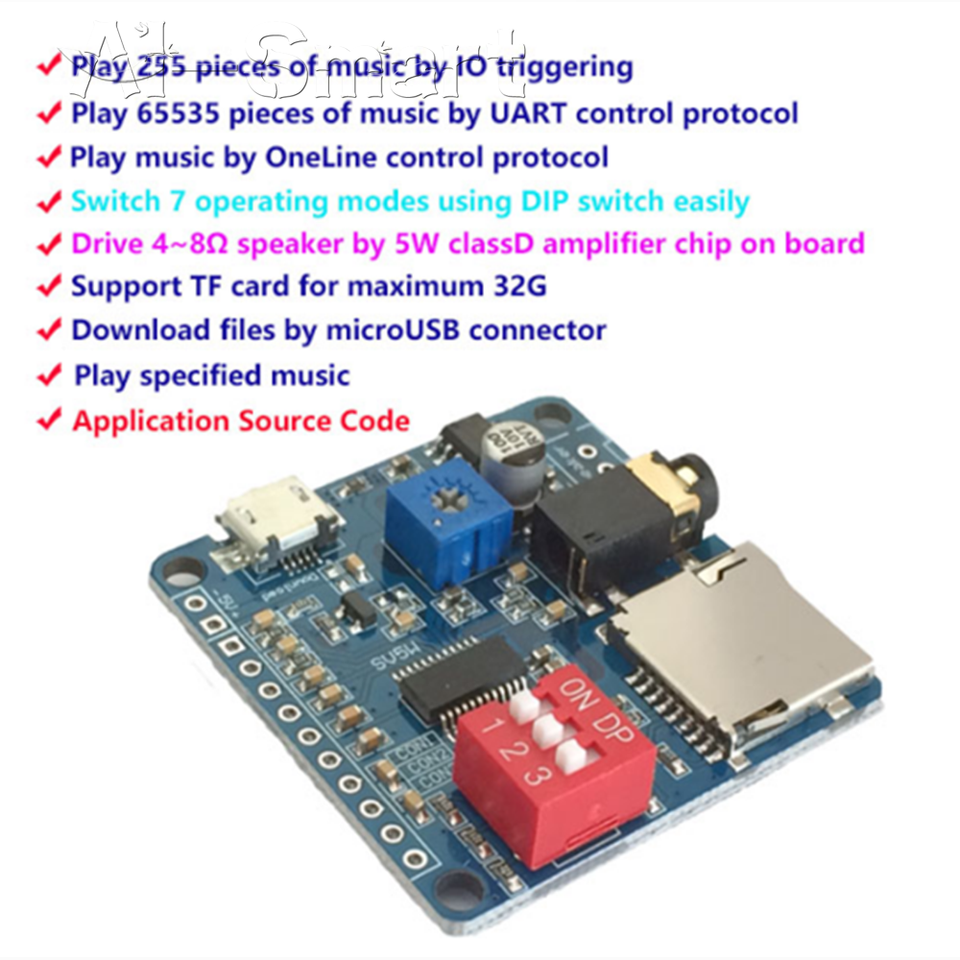 5W Voice Playback Module MP3 Player IO Trigger UART Control playback ...