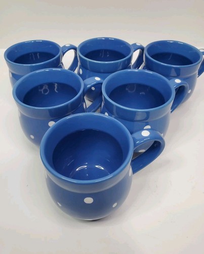 6 Temp-Tations Polka Dot Cups 12 oz Mugs Temptations By Tara Blue Dots ...