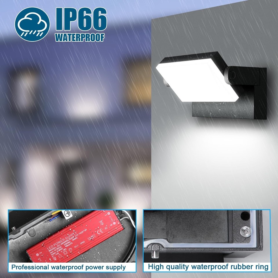 40W Outdoor Flood Light, 5000K 360° Rotating LED Wall Light, IP66 ...