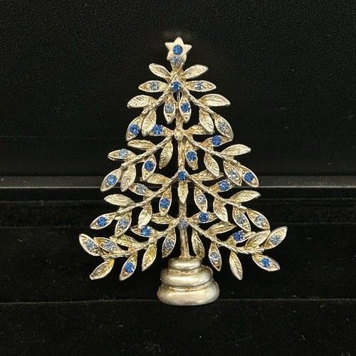 Kenneth Cole Gold Silver Tone & Blue Rhinestone Christmas Tree Pin ...