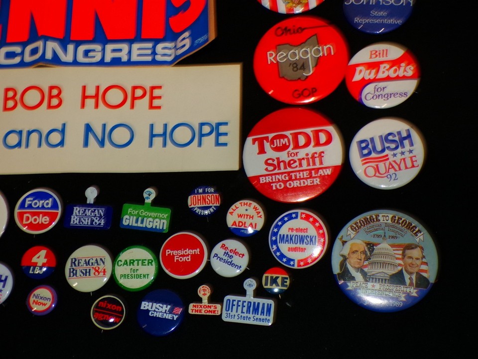 Democrat Republican Vintage Political Pinback Buttons Bumper Stickers ...