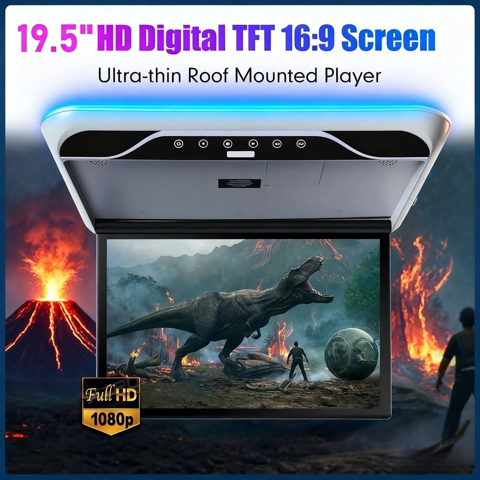 19.5" Flip Down Car Roof Monitor Ceiling Overhead HD TFT Screen 1080P ...
