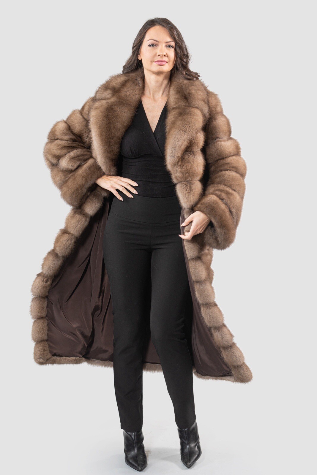 LUXURY RUSSIAN SABLE FUR LONG COAT WITH NOTCHED COLLAR,soft Russian ...
