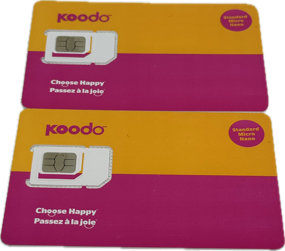 2 PCS KOODO NKTRISIM TRI-CUT SIM CARD NANO MICRO REGULAR 3G 4G LTE ...