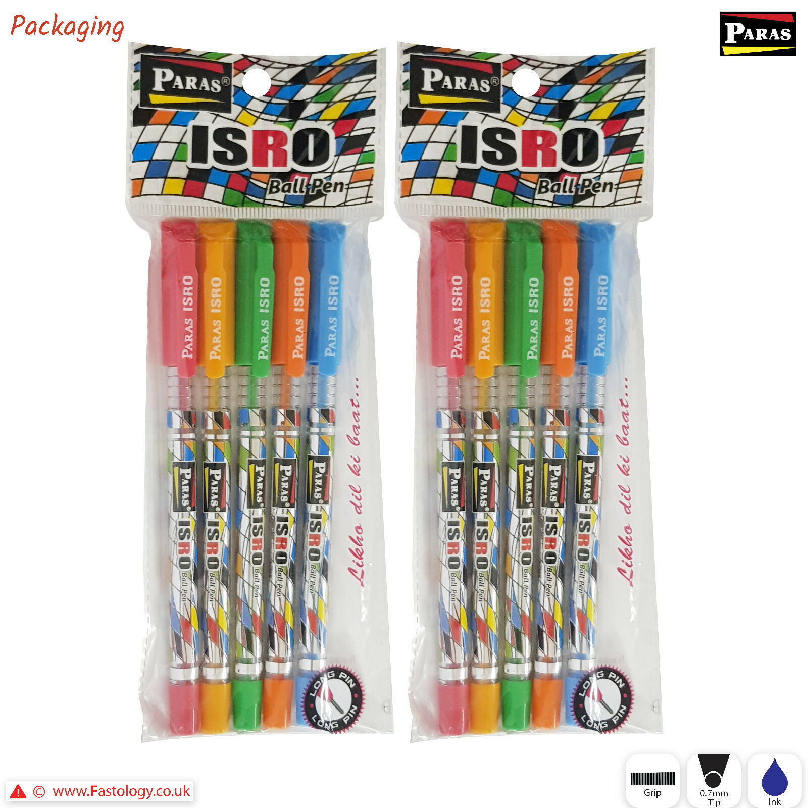 BLUE Ballpoint Pens 0.7mm Fine Long Point PARAS Ball Pen School Office ...