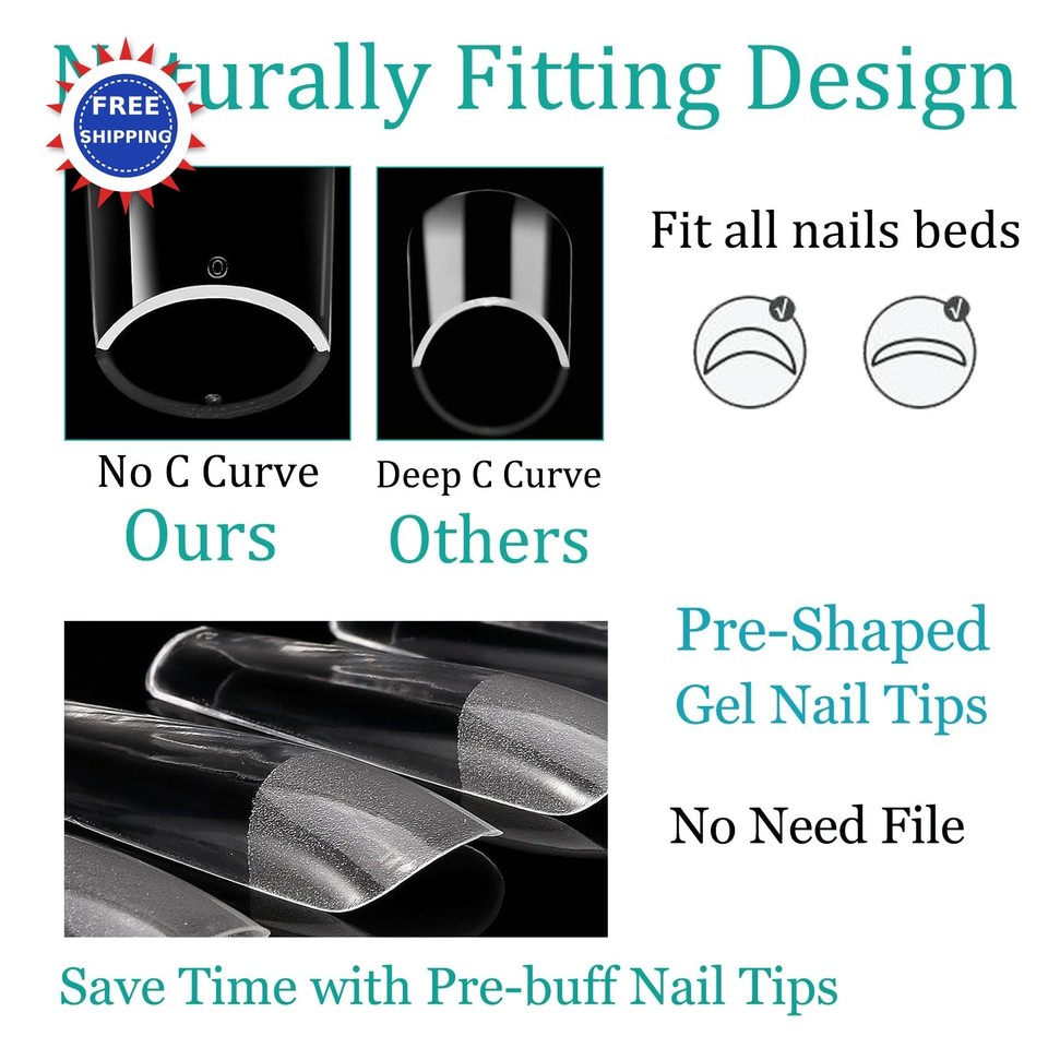 Soft Gel False Nail Tips 360PCS Pre shaped Half Matte Full Cover ...