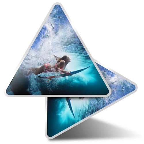 2 x Triangle Stickers 10 cm - Girl Surfing Underwater Shot Surf #8697 ...