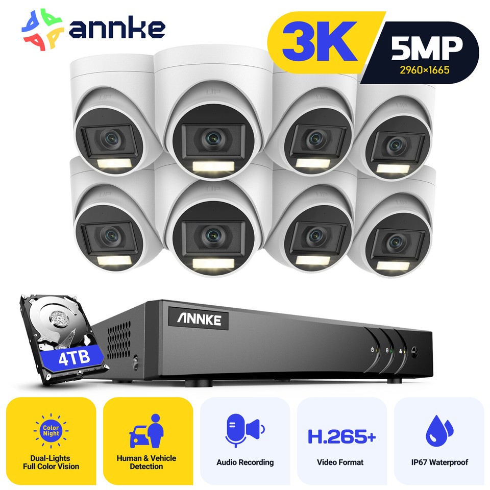 ANNKE 8CH DVR 5MP Audio Security Camera System CCTV Outdoor Color Night ...