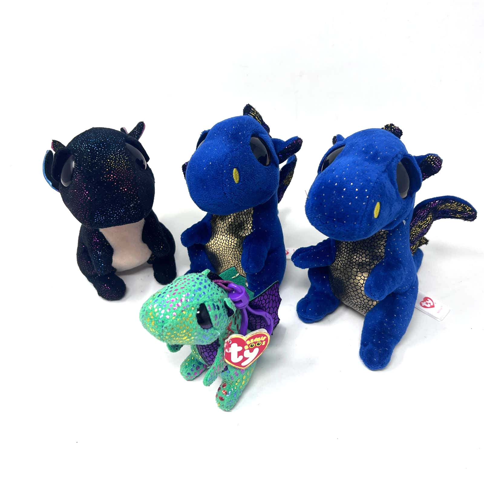 Ty Beanie Boo Dragon Plush Lot 6" Blue Saffire Black Anora Green Cinder ...