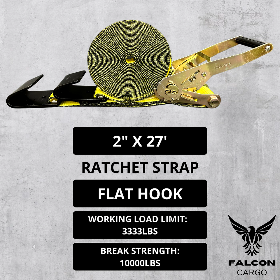 2-Pack Falcon Cargo 2" x 27' Ratchet Straps - 3333LB WLL - Flat Hook, Tie-Down | eBay