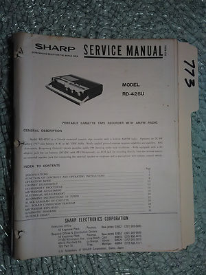 Sharp RD-425U service manual original repair book portable tape player ...