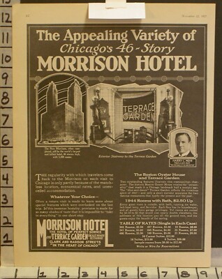 1927 HISTORIC ARCHECTURE MORRISON HOTEL CHICAGO TERRACE GARDEN TRAVEL ...