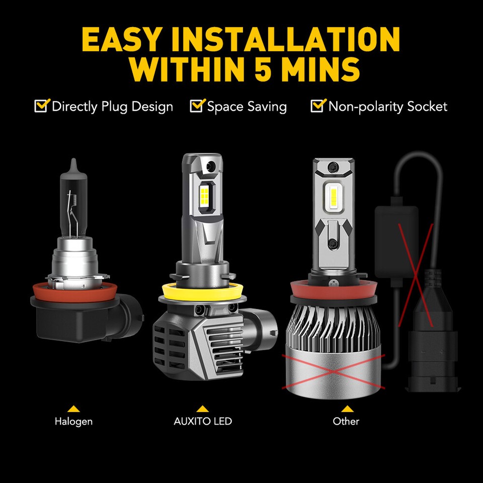 H11 LED Headlight Bulb Kit High Low Beam 100W 50000LM Super Bright ...