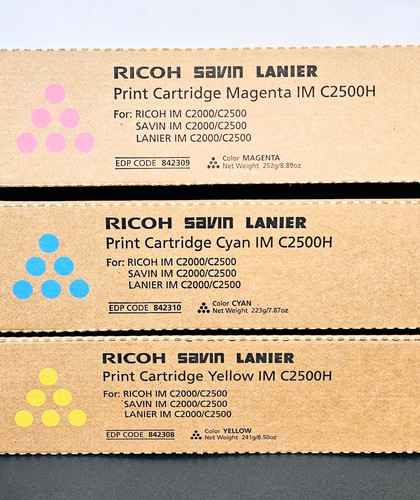 LOT OF 3 GENUINE RICOH SAVIN LANIER Cyan/Magenta/Yellow (IM C2500 ...