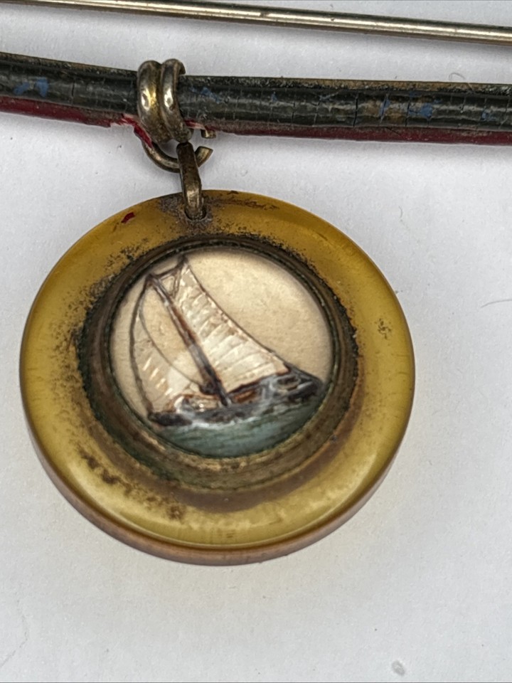 Antique Reverse Sailboat Ship Ocean Sea Pin Brooch Essex Crystal Glass ...