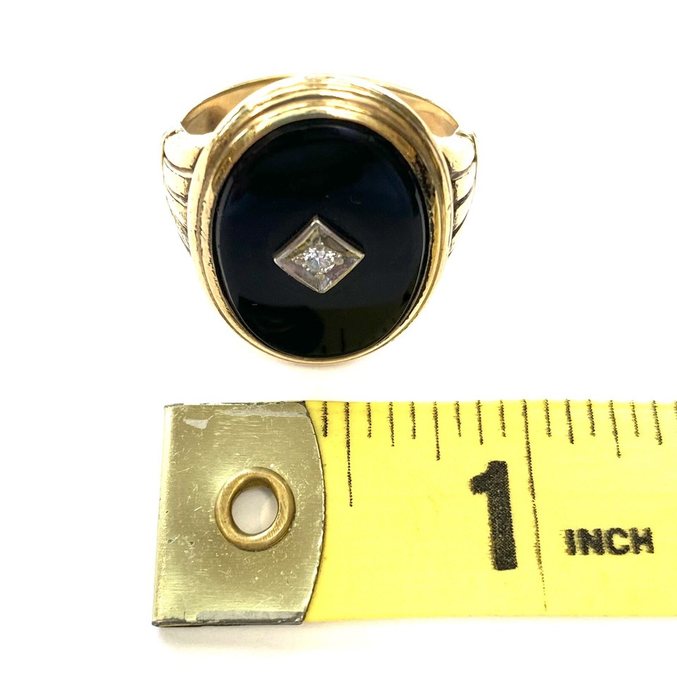 10k Gold Ring - Black Onyx w/ Diamond Stone | eBay