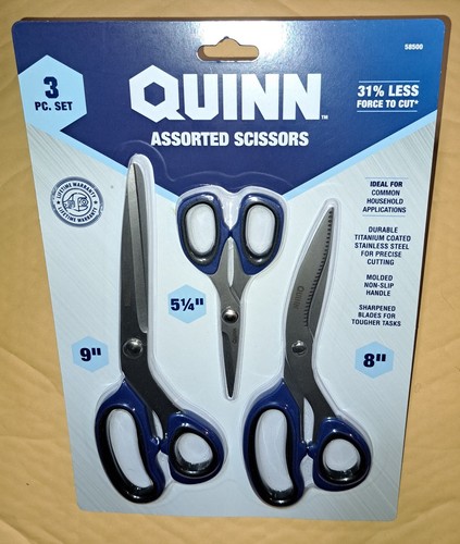 Quinn 3pc Assorted Scissors: 5-1/4", 8" & 9" w/Durable Titanium Coated ...