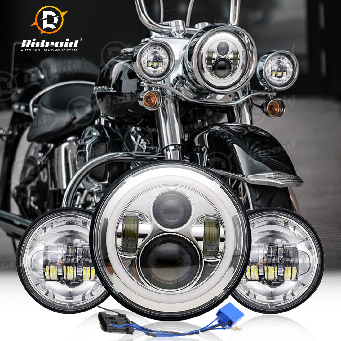 7" LED Headlight Halo + Passing Lamps For Harley Heritage Softail ...