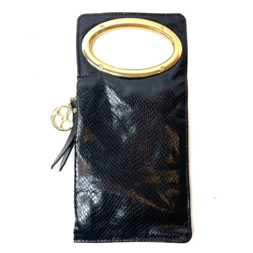 Iman Black Clutch Purse Bag Faux Snakeskin Oval Metal Handle Wristlet ...