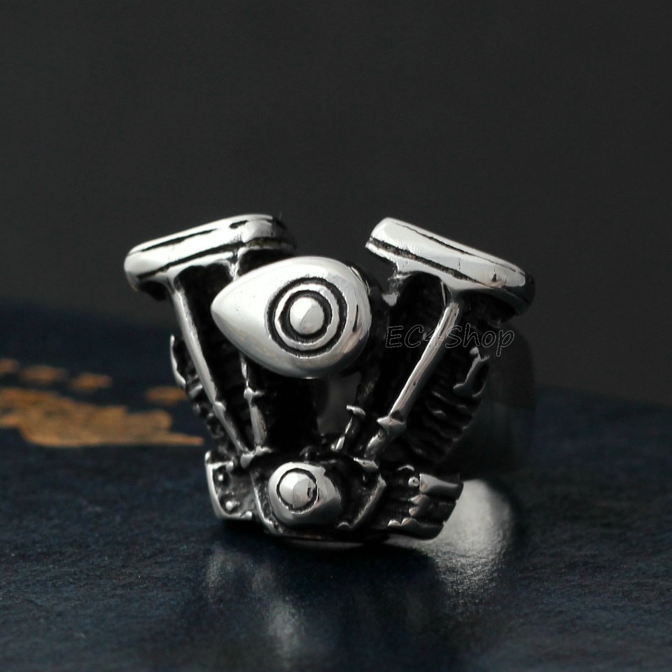 Mens Retro V2 V-twin Engine Chopper 316L Stainless Steel Motorcycle ...