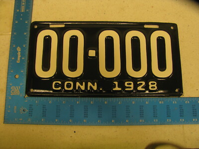 1928 28 CONNECTICUT SAMPLE LICENSE PLATE TAG SAMPLE 00-000 (KC) REPAINT ...