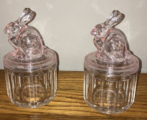 Vintage Set of 2 Pink Glass Depression Glass Paneled Jars With Bunny ...