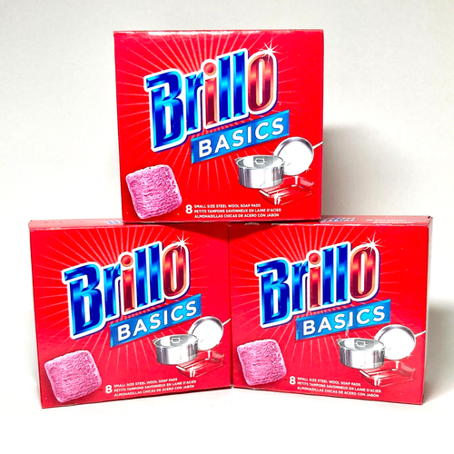 Brillo Basics Steel Wool Pads - 8/Box Original Grease-Fighting Formula ...