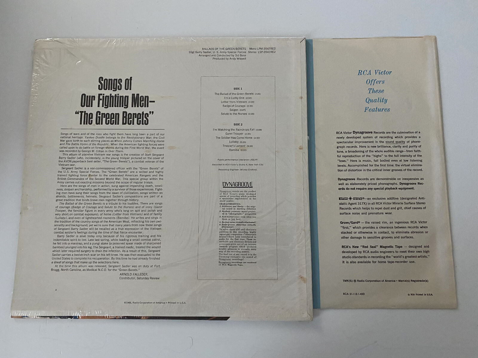 SSGT BARRY SADLER LP BALLADS OF THE GREEN BERETS RCA VICTOR LSP-3547 ...