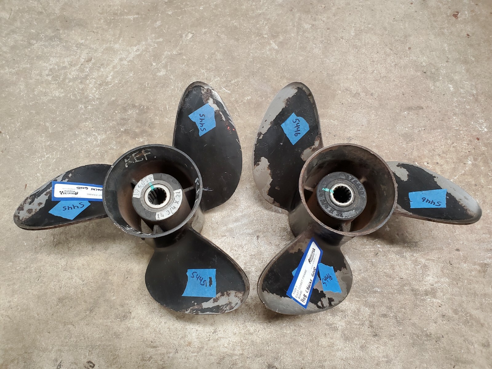 PAIR OF 14 3/4" X 21P OMC EVINRUDE JOHNSON SST STAINLESS PROPELLERS ...