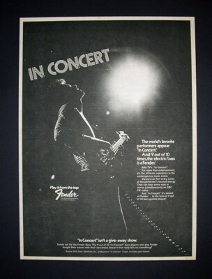 Fender In Concert Bass 1974 Poster Type Advert, Promo Ad v.2 | eBay